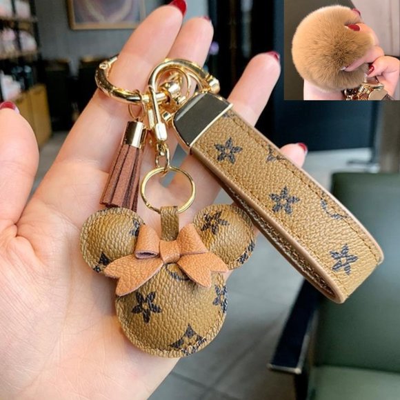 Accessories | Minnie Keychain Leather Luxury With Pom Pom Color Tan ...